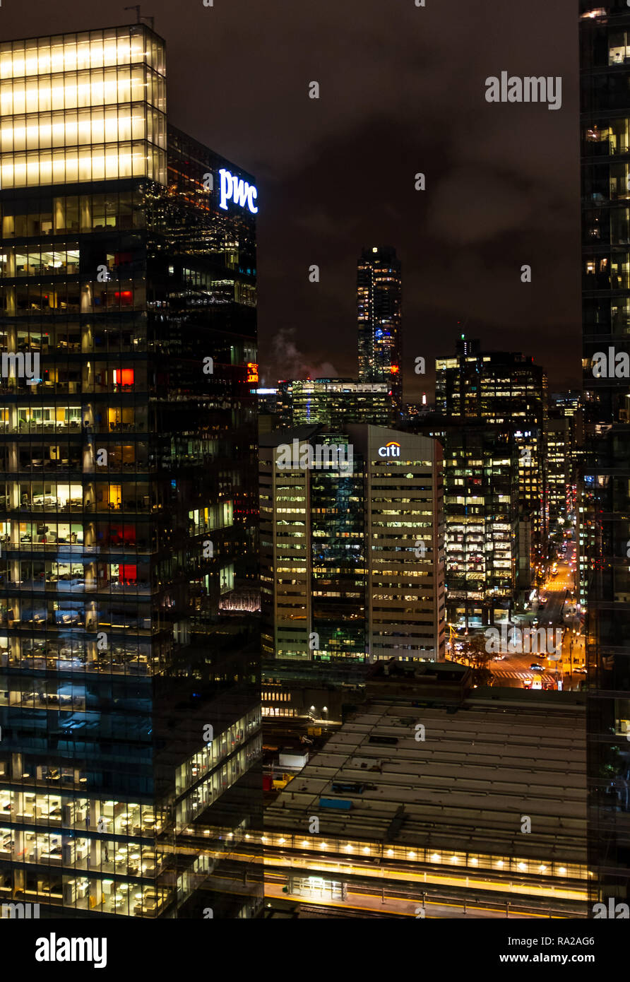 An elevated view of Toronto skyline as seen from Maple Leaf Square in ...