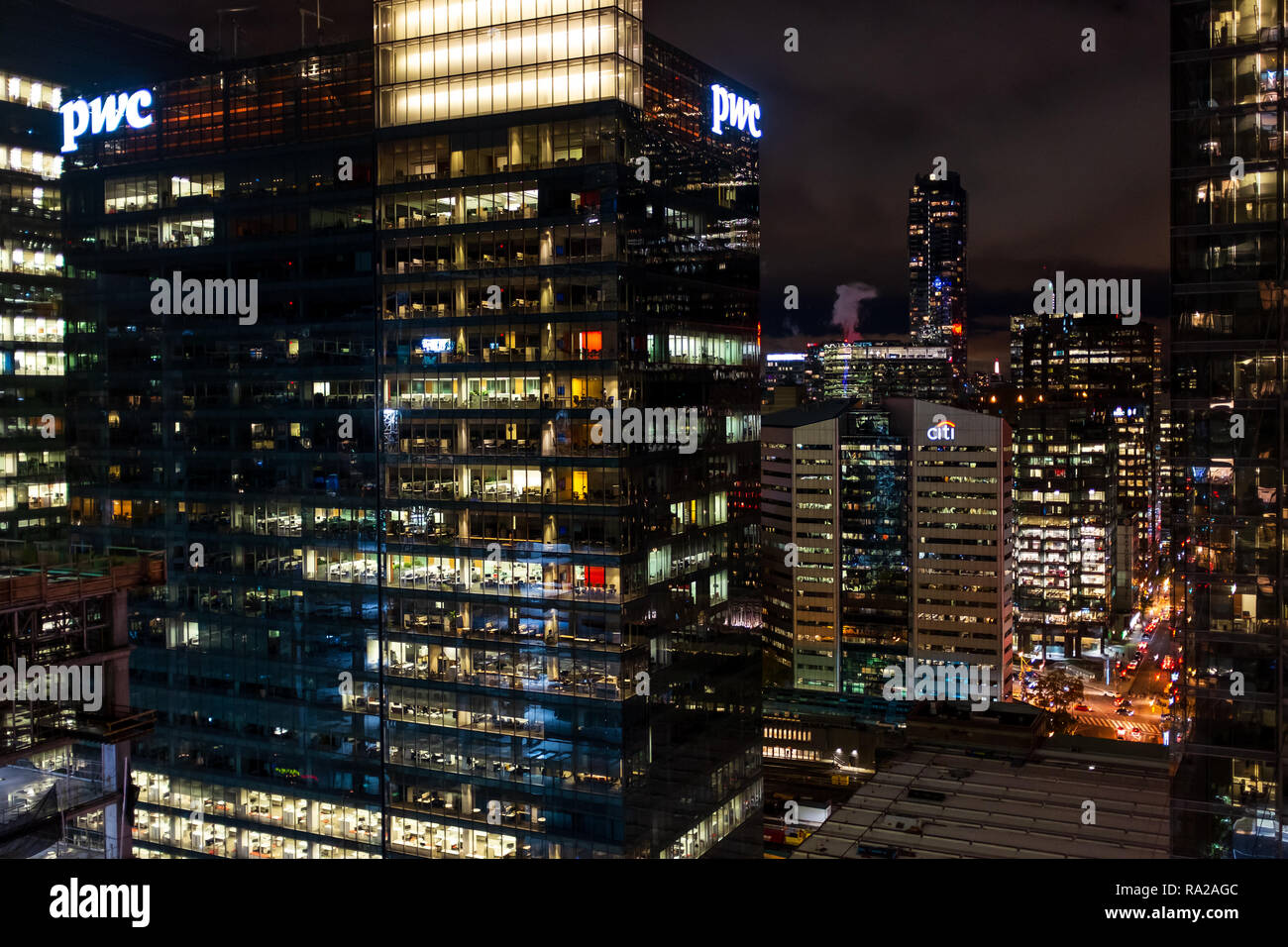 An elevated view of Toronto skyline as seen from Maple Leaf Square in ...
