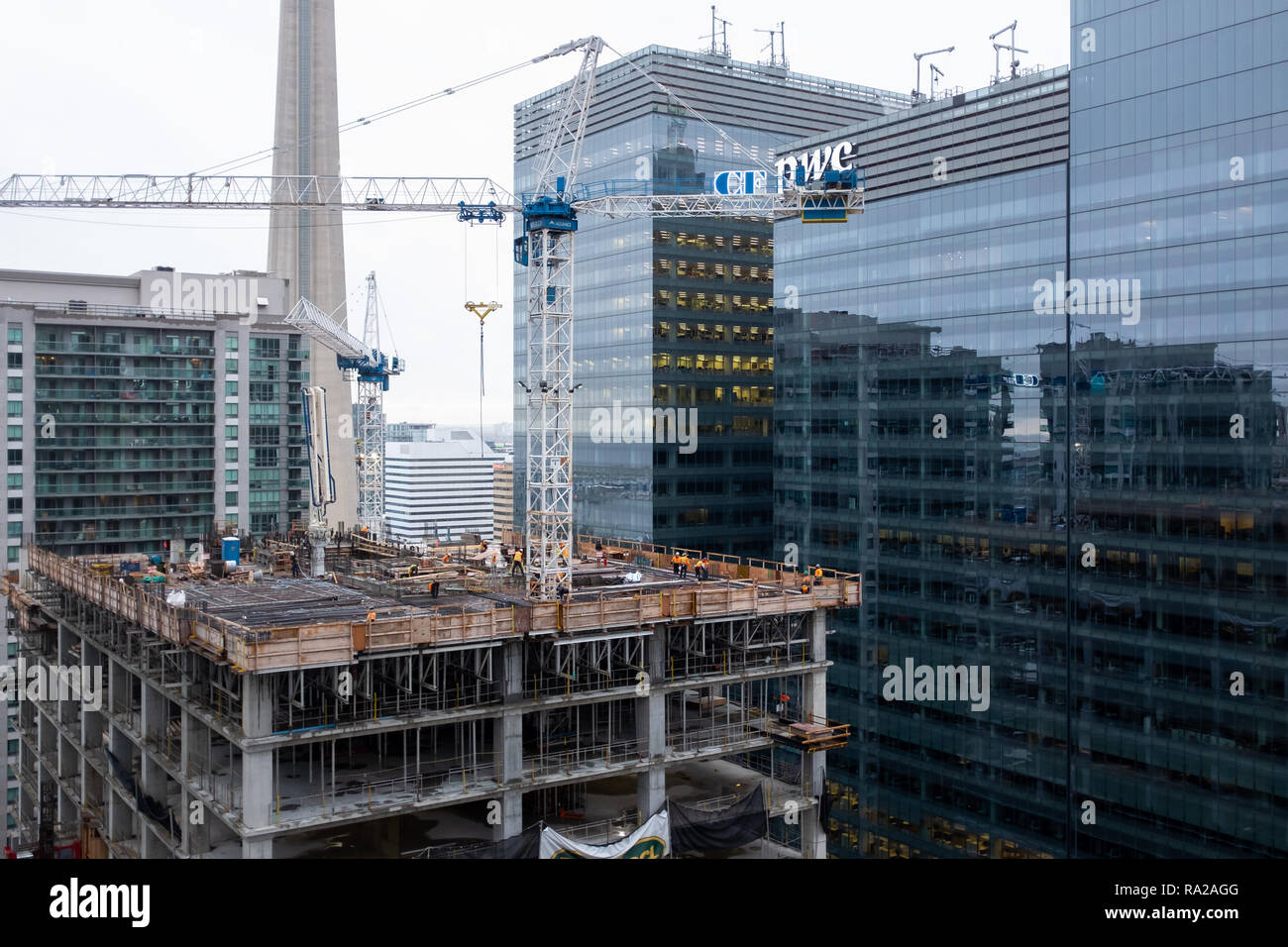 An elevated view of the Toronto Skyline as seen from Maple Leaf Square ...