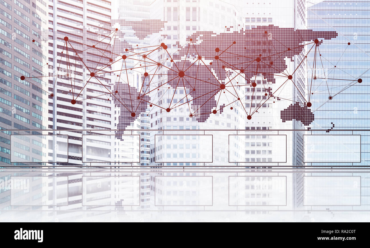 Concept of global communication and networking with world map ov Stock ...