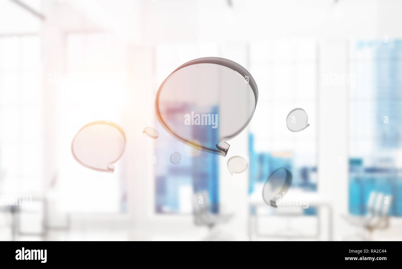 Concept of communication by glass empty chat icon on office background ...