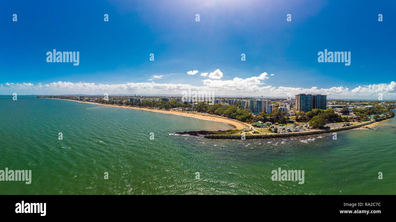 Aerial drone view of Suttons Beach, Redcliffe, Queensland, Australia ...