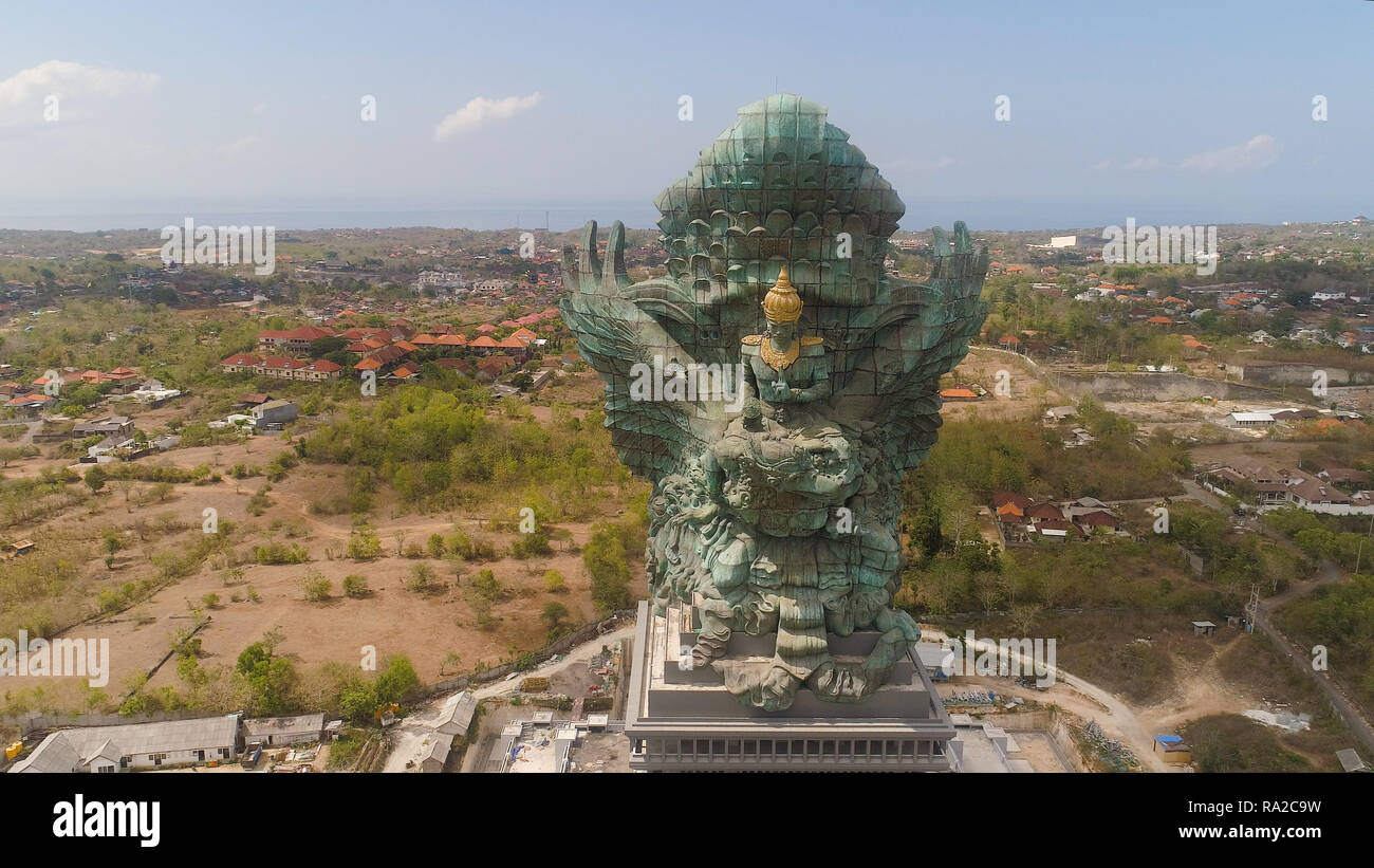 Aerial view statue hindu god garuda wisnu kencana Statue, Bali. Statue at entrance Garuda Wisnu ...