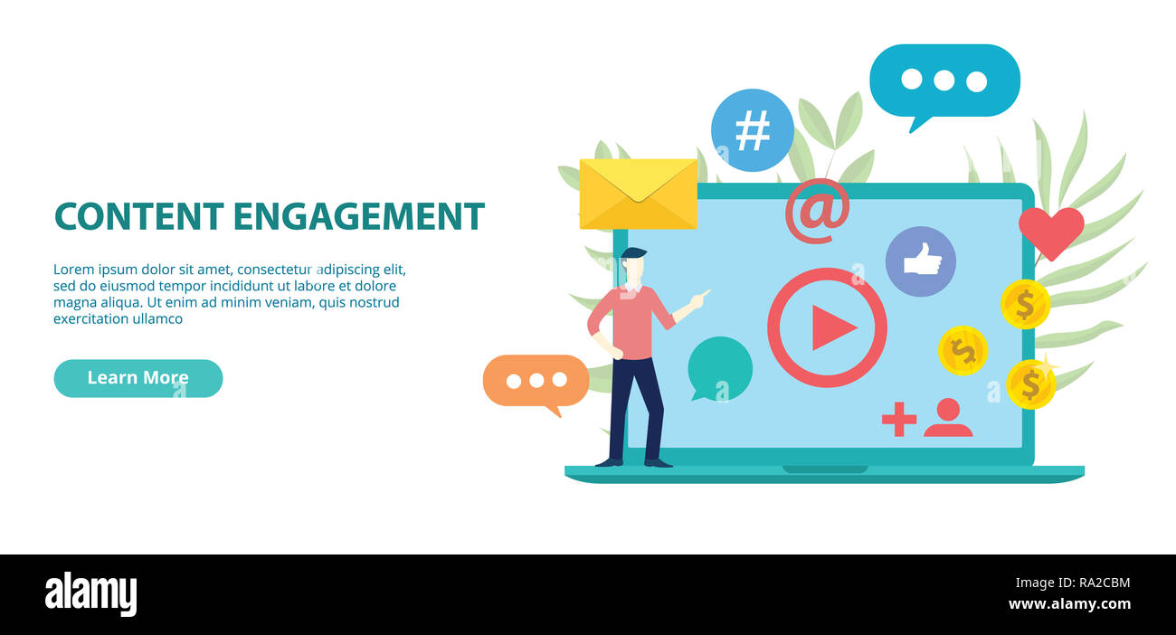 content engagement website design template banner with flat style ...