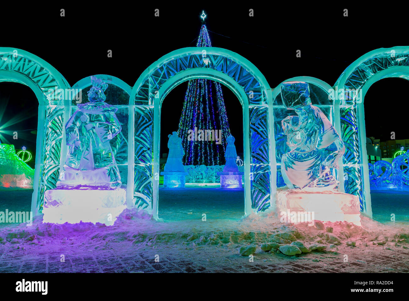 Ice town built for Christmas in the town square Stock Photo - Alamy