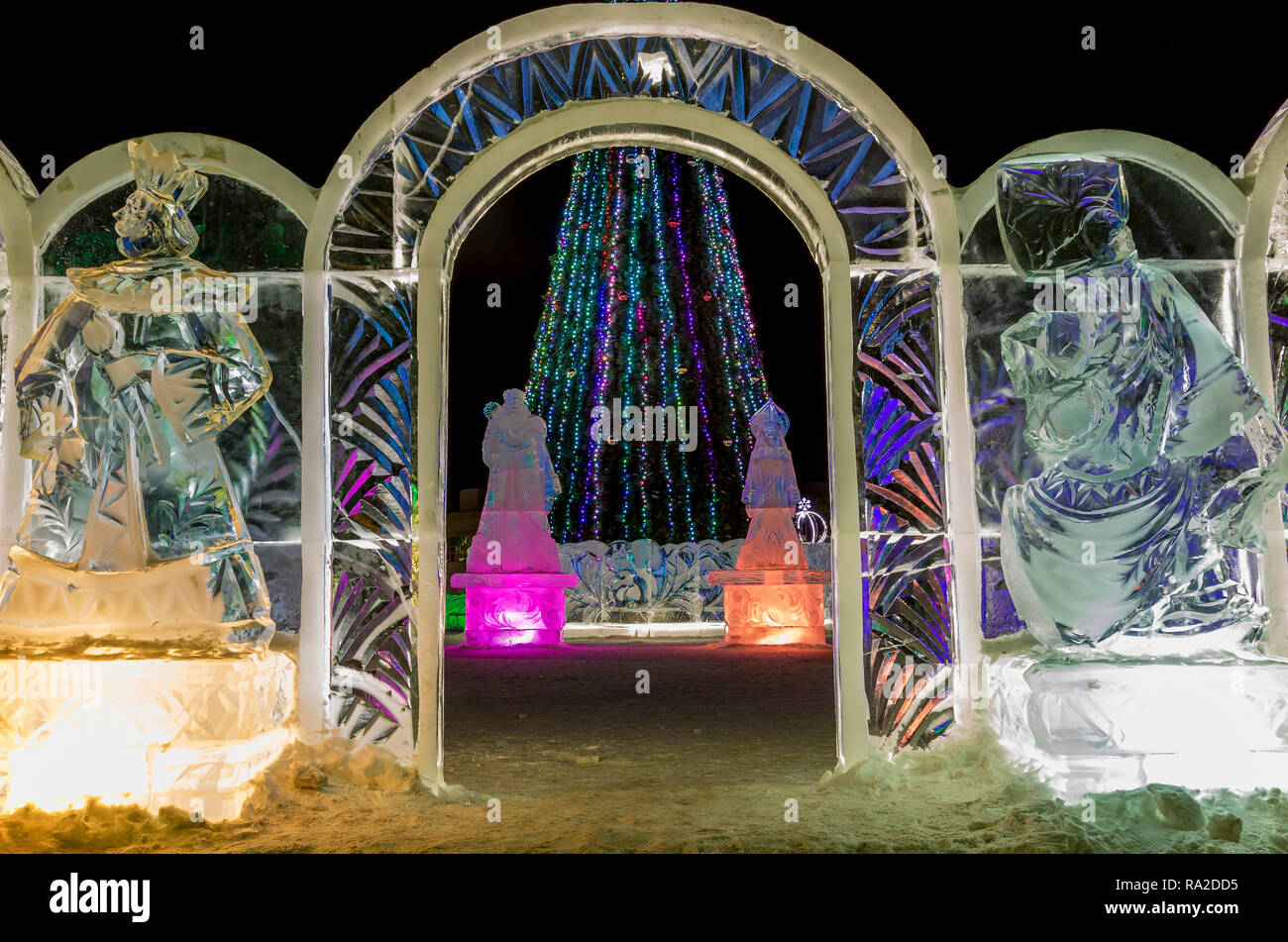 Ice town built for Christmas in the town square Stock Photo - Alamy