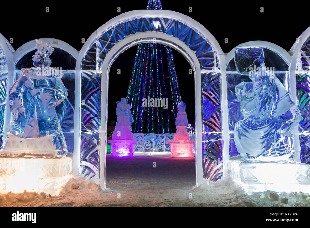 Ice town built for Christmas in the town square Stock Photo - Alamy