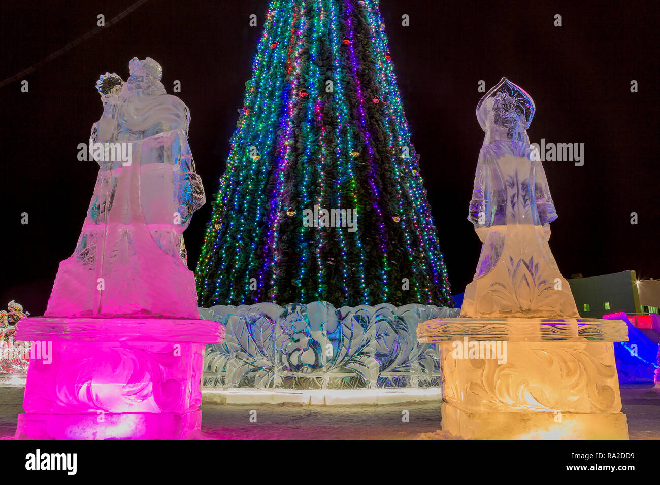Ice town built for Christmas in the town square Stock Photo - Alamy