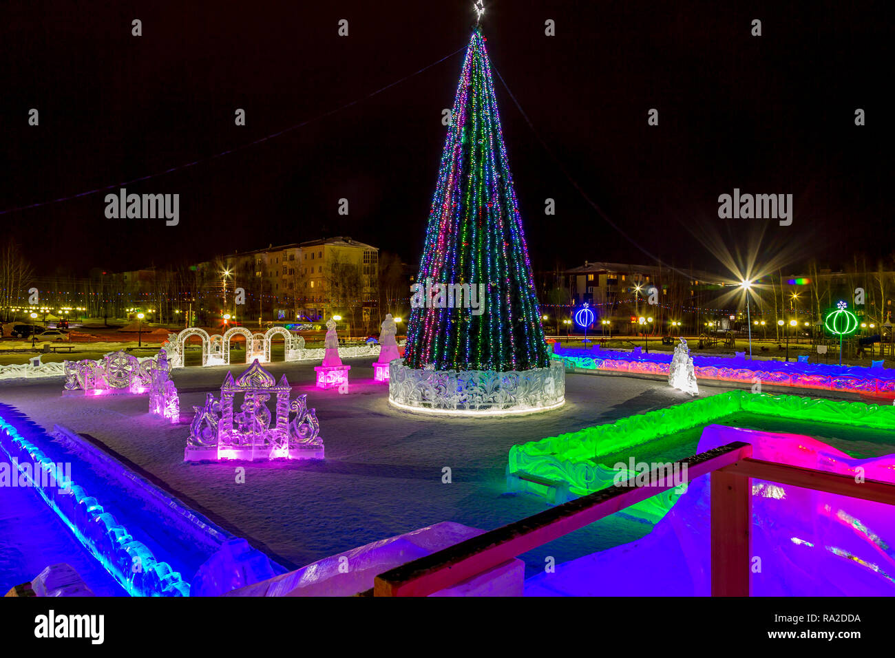 Ice town built for Christmas in the town square Stock Photo - Alamy