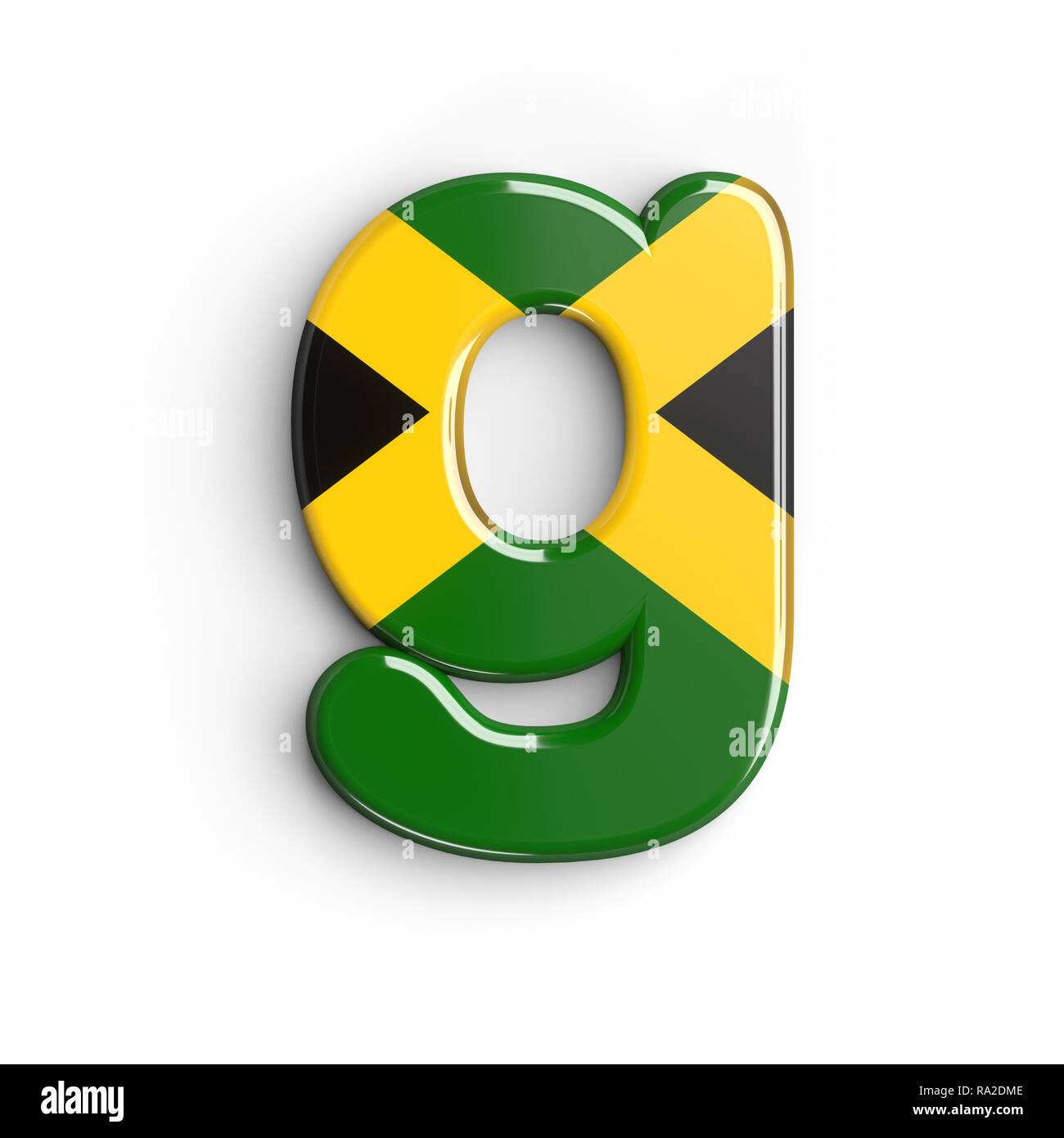 Jamaica letter G - Lowercase 3d Jamaican flag font isolated on white ...