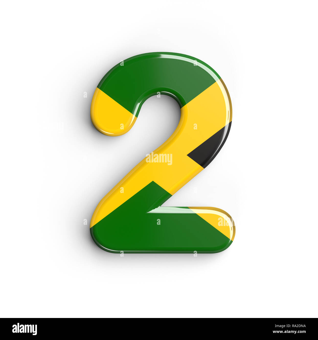 Jamaica number 2 - 3d Jamaican flag digit isolated on white background ...