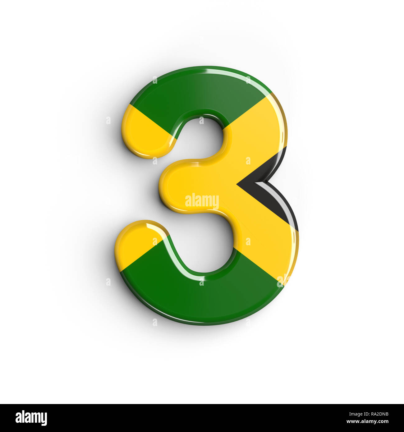 Jamaica number 3 - 3d Jamaican flag digit isolated on white background ...