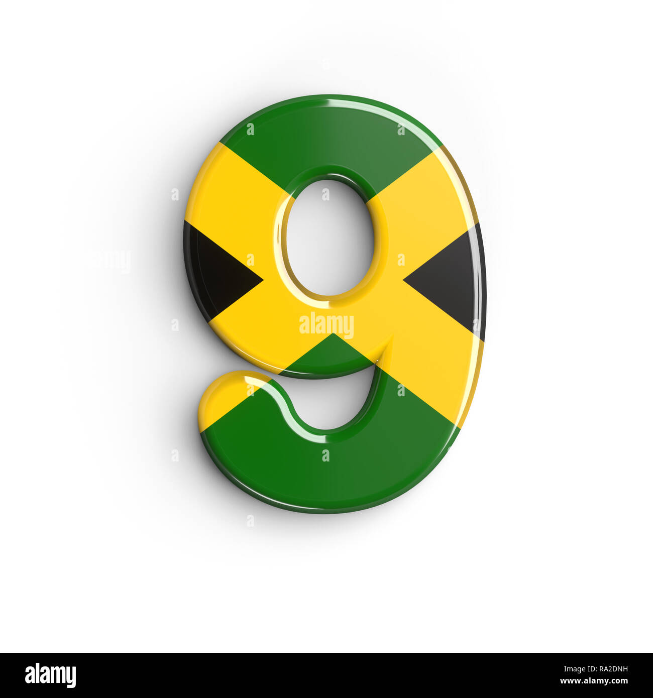 Jamaica number 9 - 3d Jamaican flag digit isolated on white background ...
