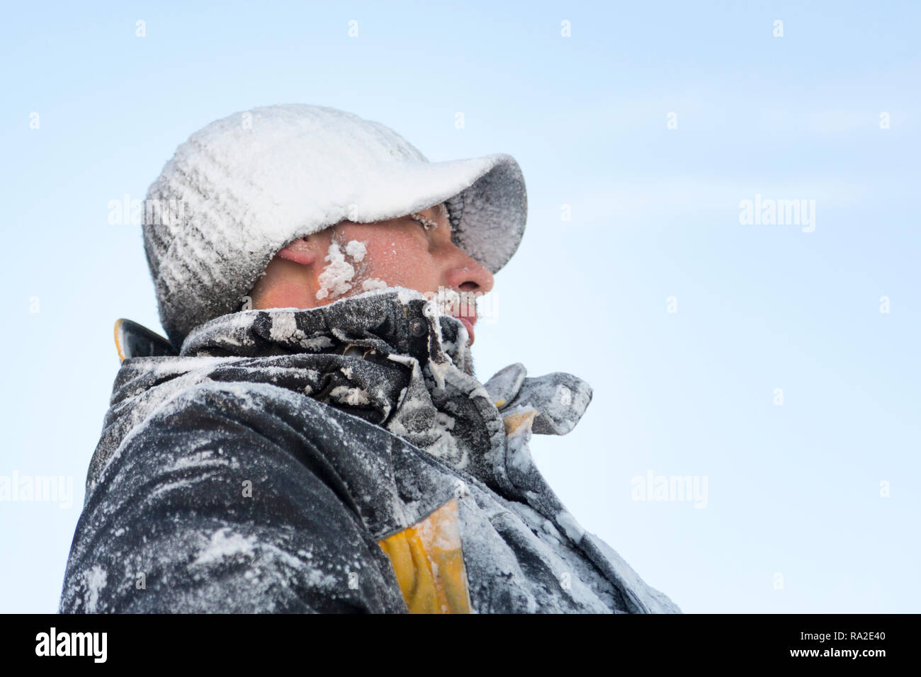 Close-up of a man with hoarfrost face Stock Photo - Alamy