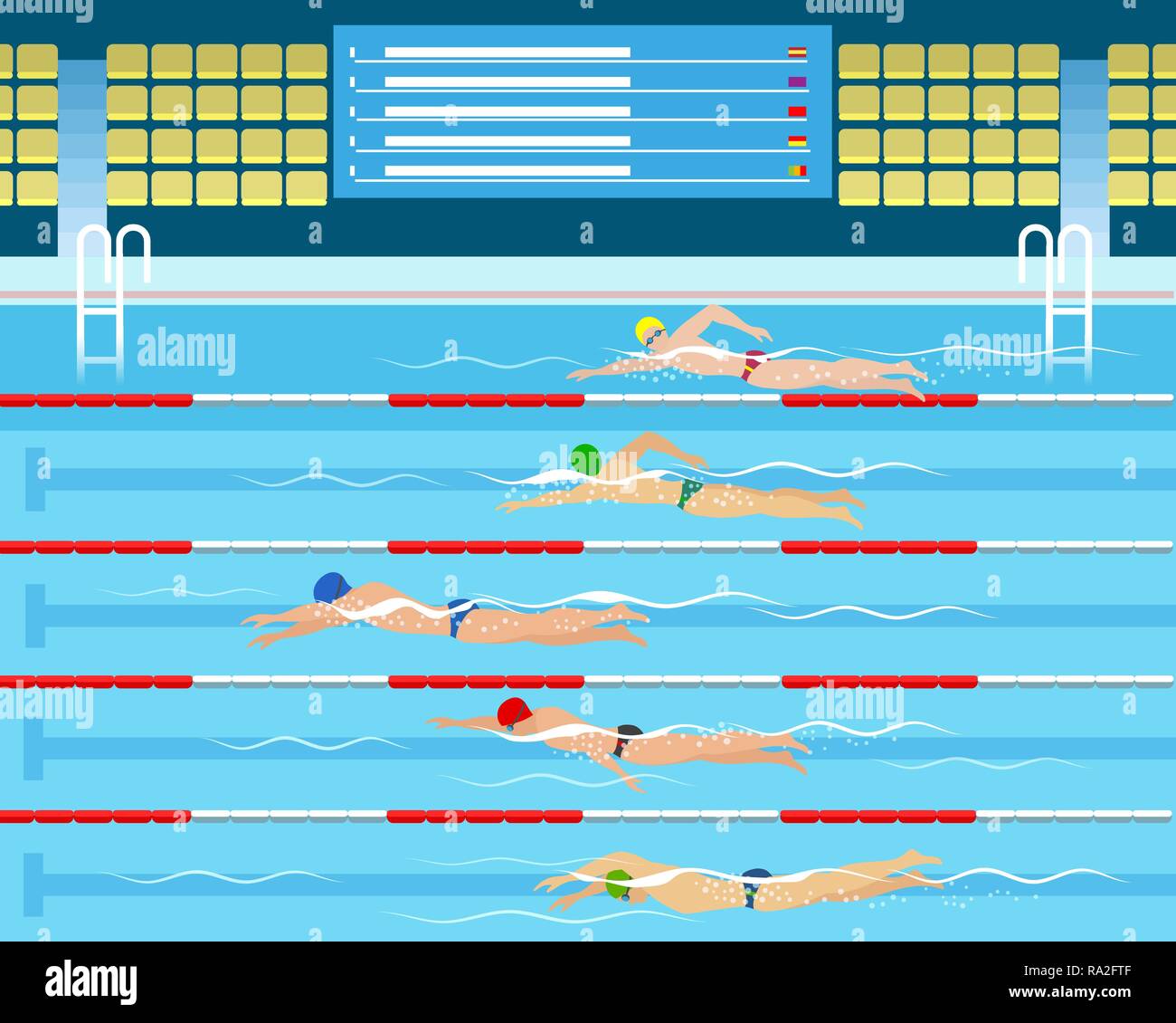 Swimmers in pool. Male swimming racing in sport pool vector ...