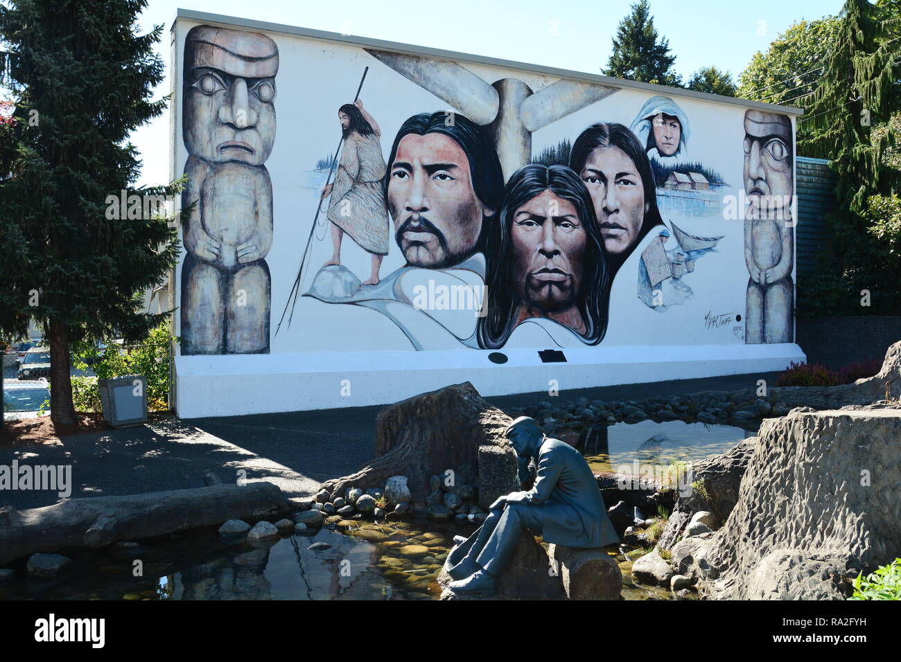 Native mural in the town of Chemainus on Vancouver island Stock Photo ...