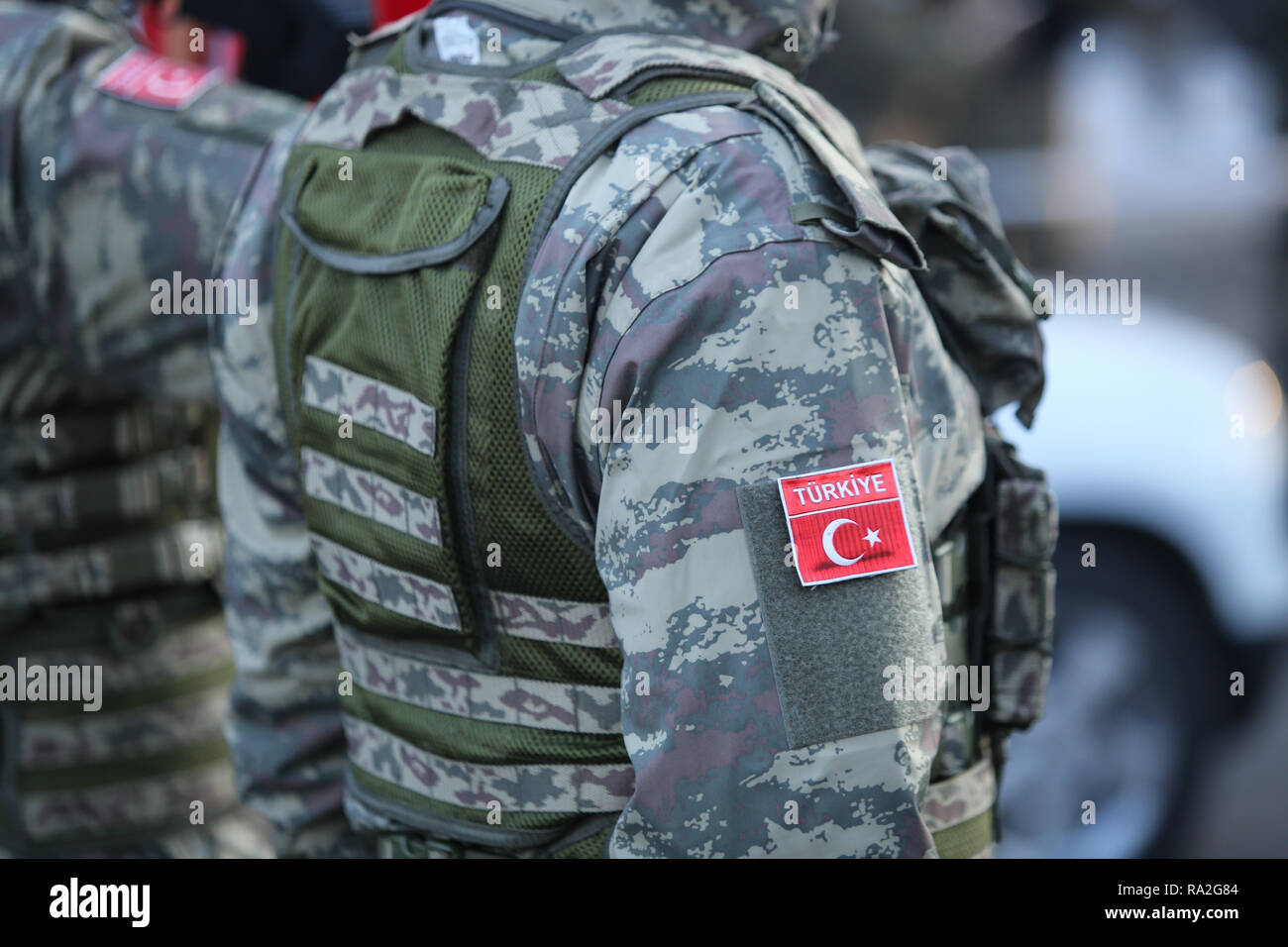 BUCHAREST, ROMANIA - December 1, 2018: Turkish soldiers, holding MPT 76 ...