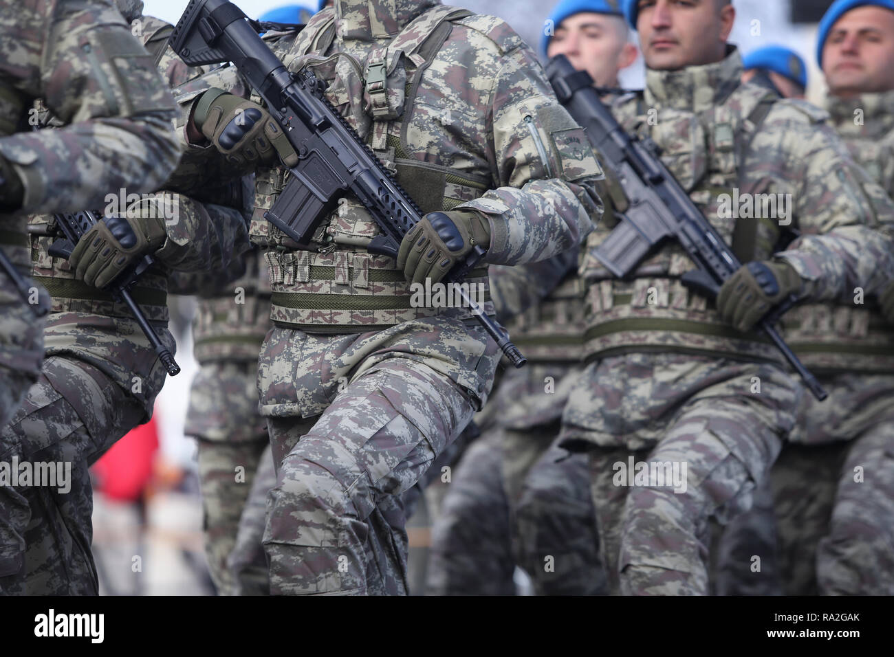 BUCHAREST, ROMANIA - December 1, 2018: Turkish soldiers, holding MPT 76 ...