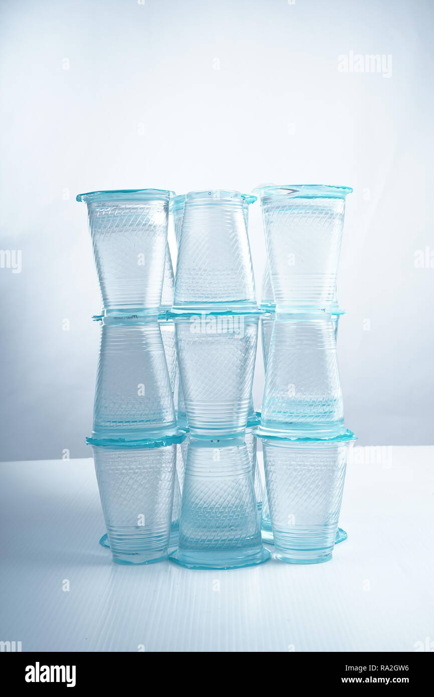 a Stack of Plastic Glass Mineral water Stock Photo - Alamy
