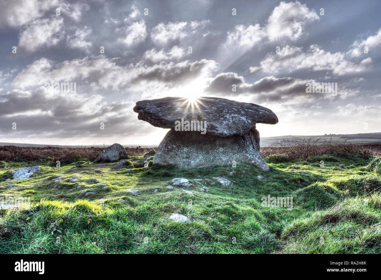 Chun Quoit at Sunset, Pendeen, Cornwall UK Stock Photo - Alamy
