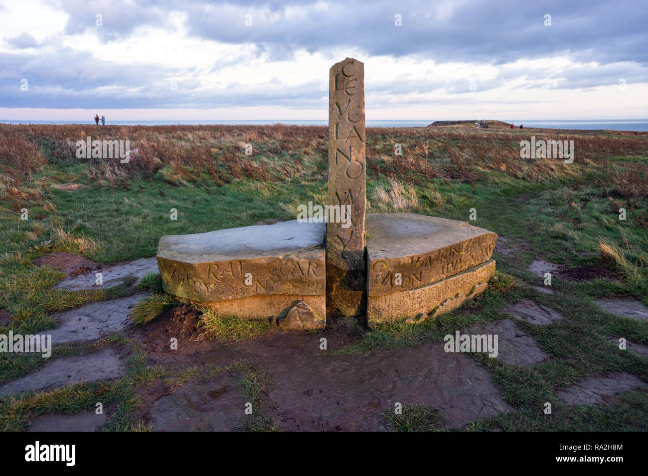 Stone Sign to the Cleveland Way, Filey Brigg, Filey North Yorkshire UK ...
