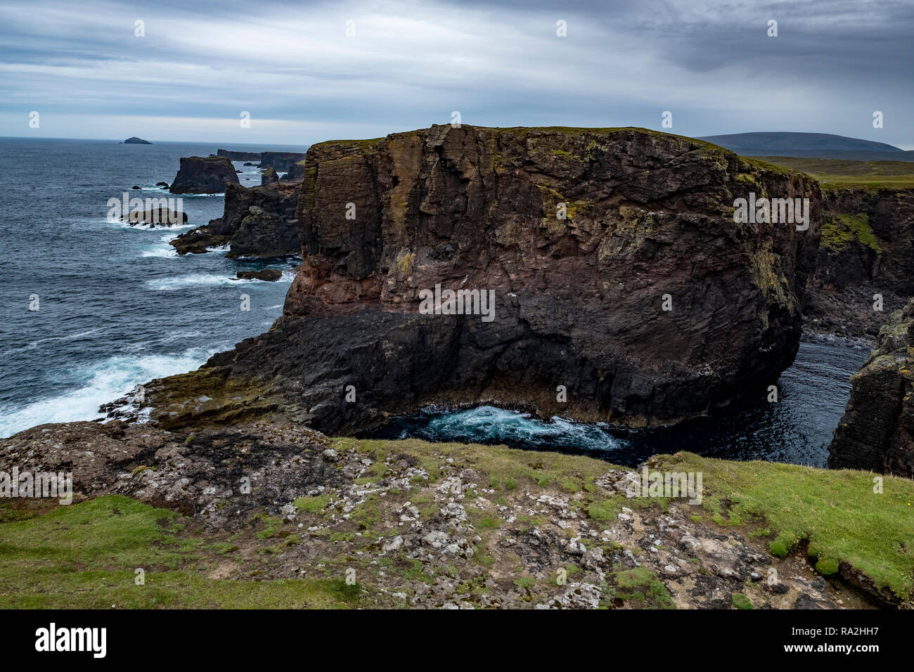 The rocky and wild northern coast of the North Roe district of the ...
