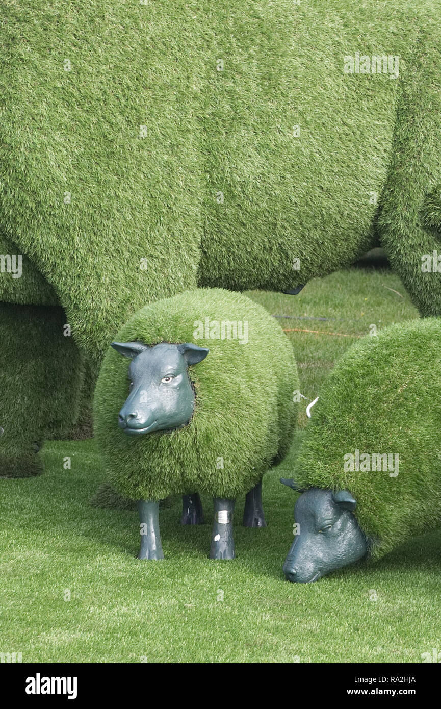 sculptures of sheep covered in Artificial Grass Stock Photo - Alamy