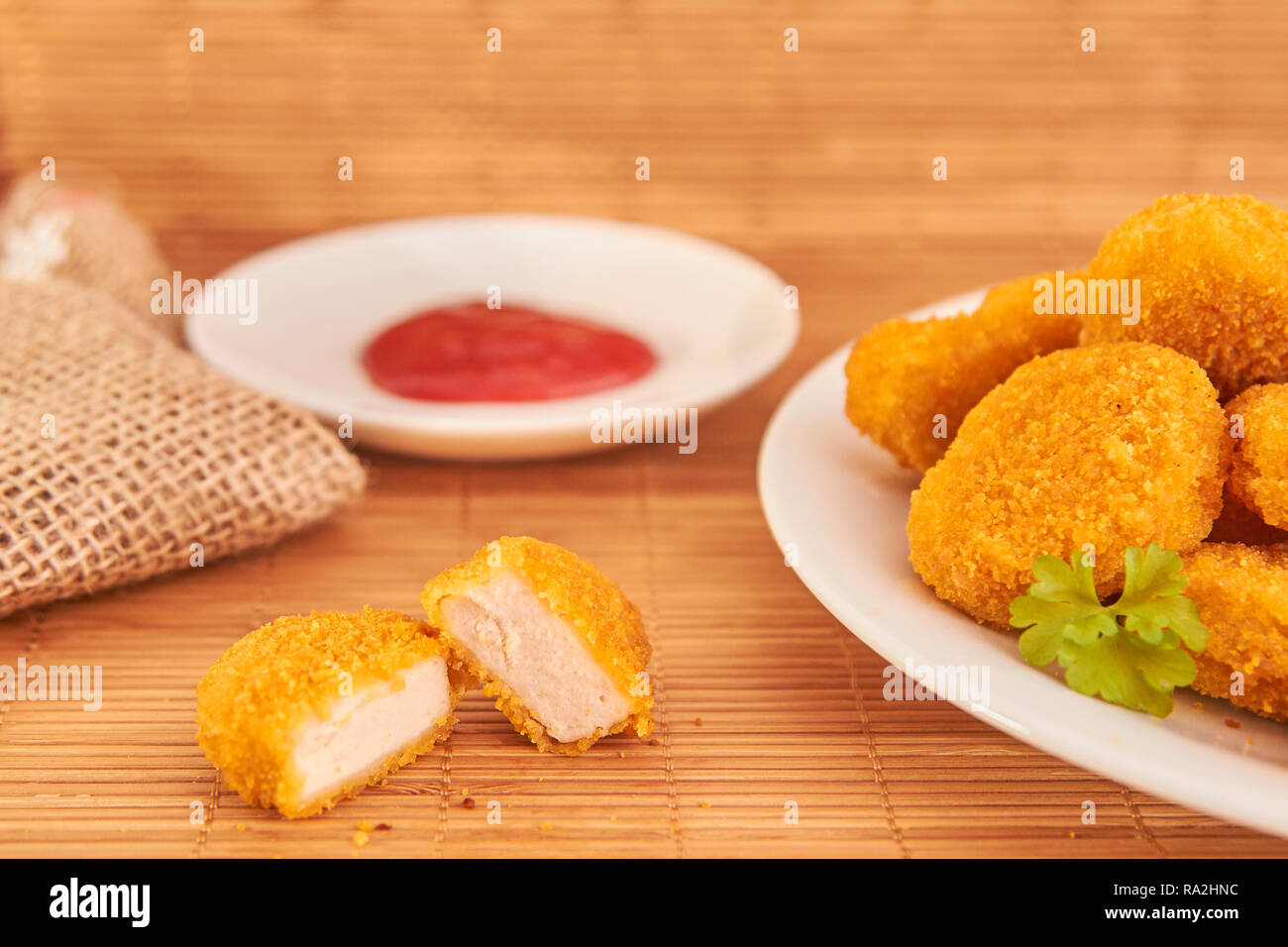 Delicius fried chicken nuggets with sauce Stock Photo - Alamy