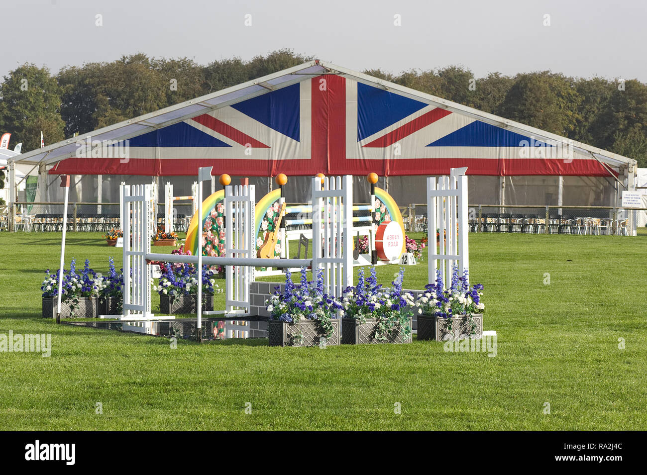 water jump decorated with the union jack flag and flowers at a ...