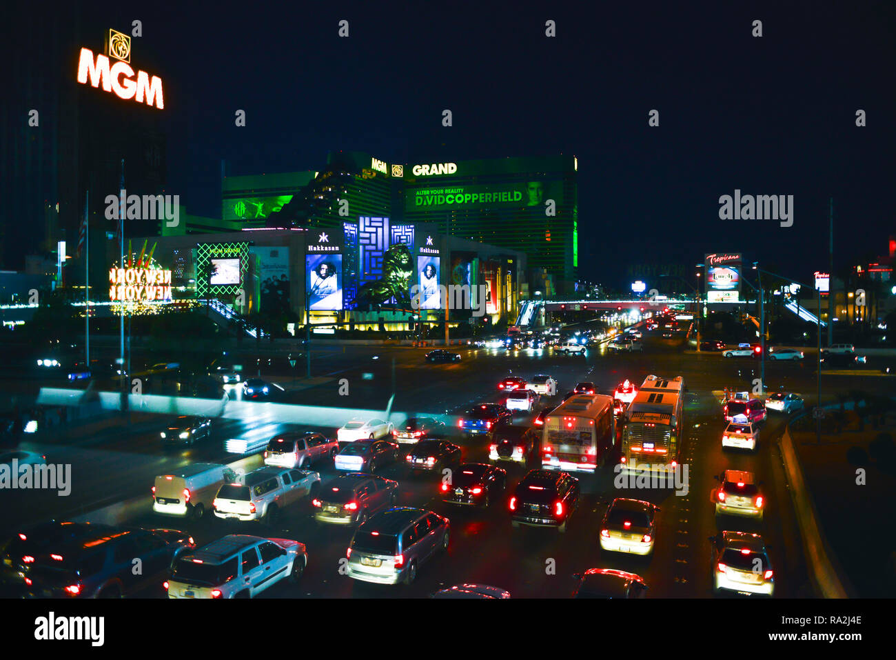 Nighttime view from pedestrian bridge of the las vegas strip hi-res ...