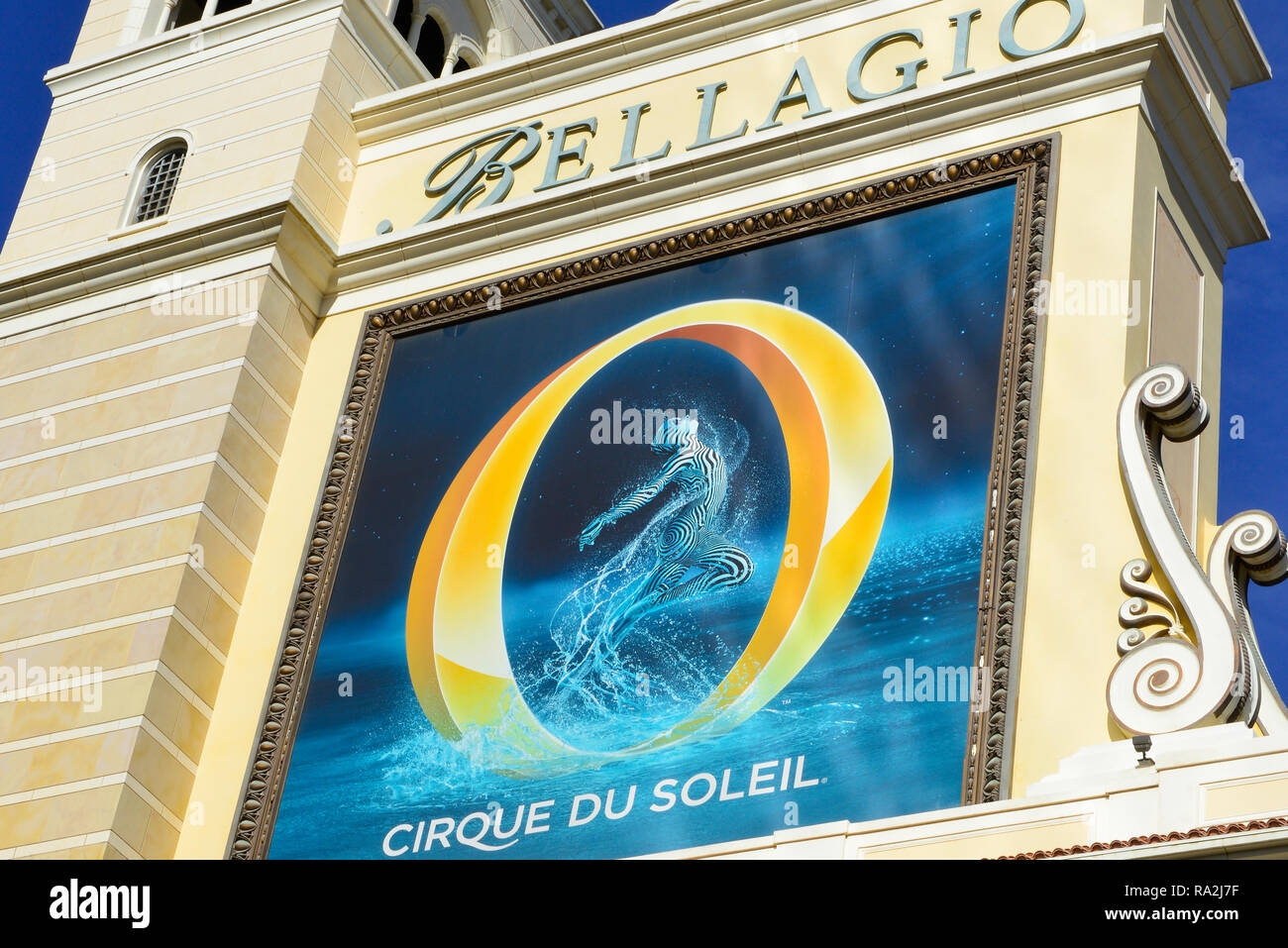 A close up of the tower marquee advertising the show "Circque du Soleil ...