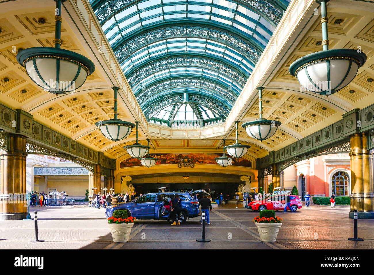 beautiful entrance to the Bellagio Hotel and Casino with valet parking ...