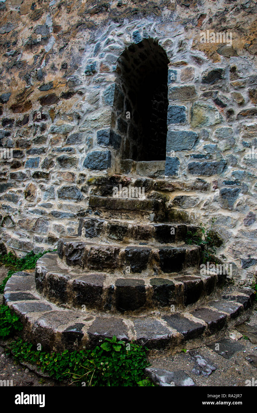 The stairs and the door of the stones of famous the Trabzon castle in ...