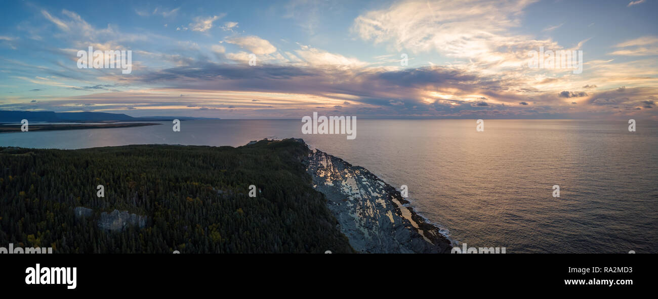 Aerial panoramic view of a rocky shore on the Atlantic Ocean Coast ...