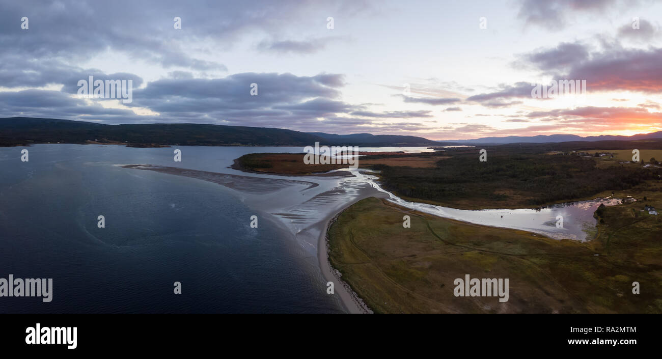 Aerial panoramic view of a beach on the Atlantic Ocean Coast during a ...
