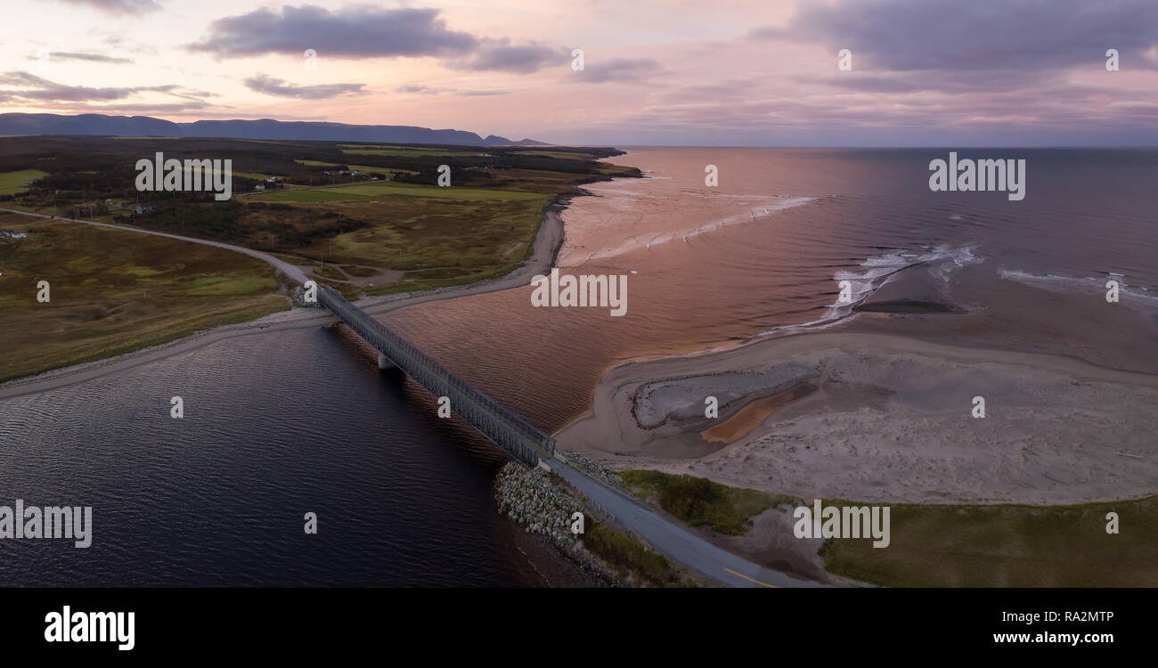 Aerial panoramic view of a beach on the Atlantic Ocean Coast during a ...