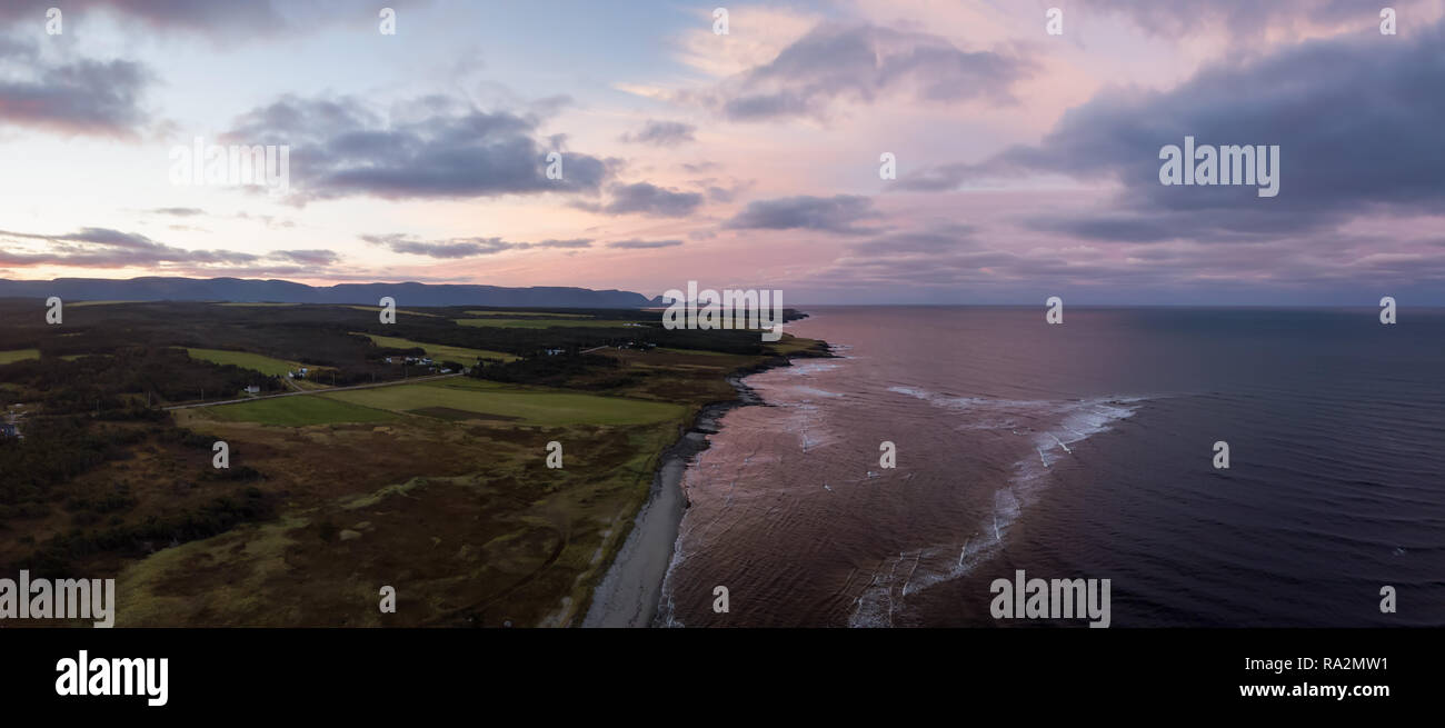 Aerial panoramic view of a beach on the Atlantic Ocean Coast during a ...