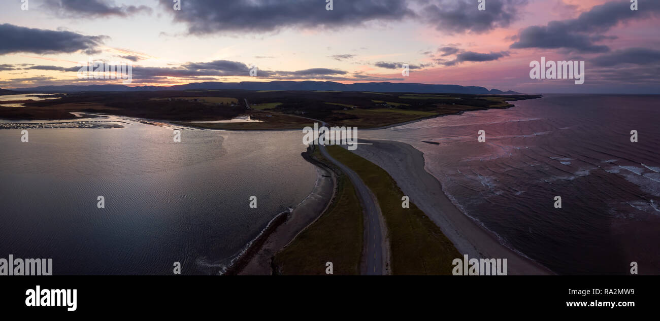 Aerial panoramic view of a beach on the Atlantic Ocean Coast during a ...