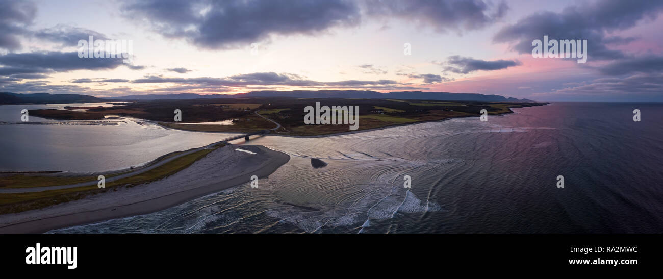 Aerial panoramic view of a beach on the Atlantic Ocean Coast during a ...