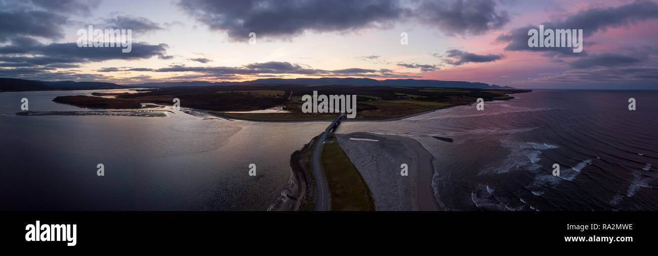 Aerial panoramic view of a beach on the Atlantic Ocean Coast during a ...