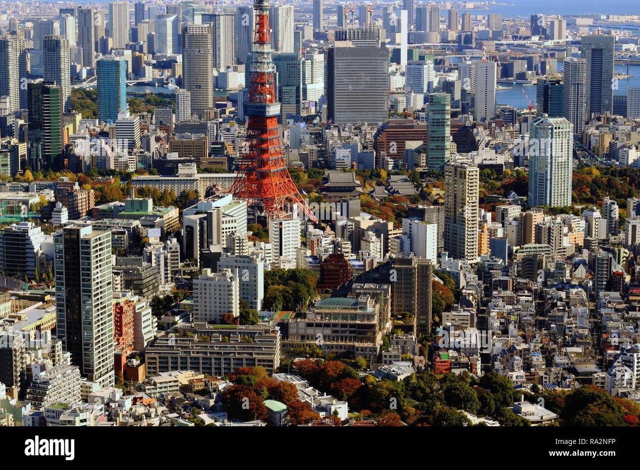 TOKYO, JAPAN - November 23: Overhead Tokyo's skyline including the base ...