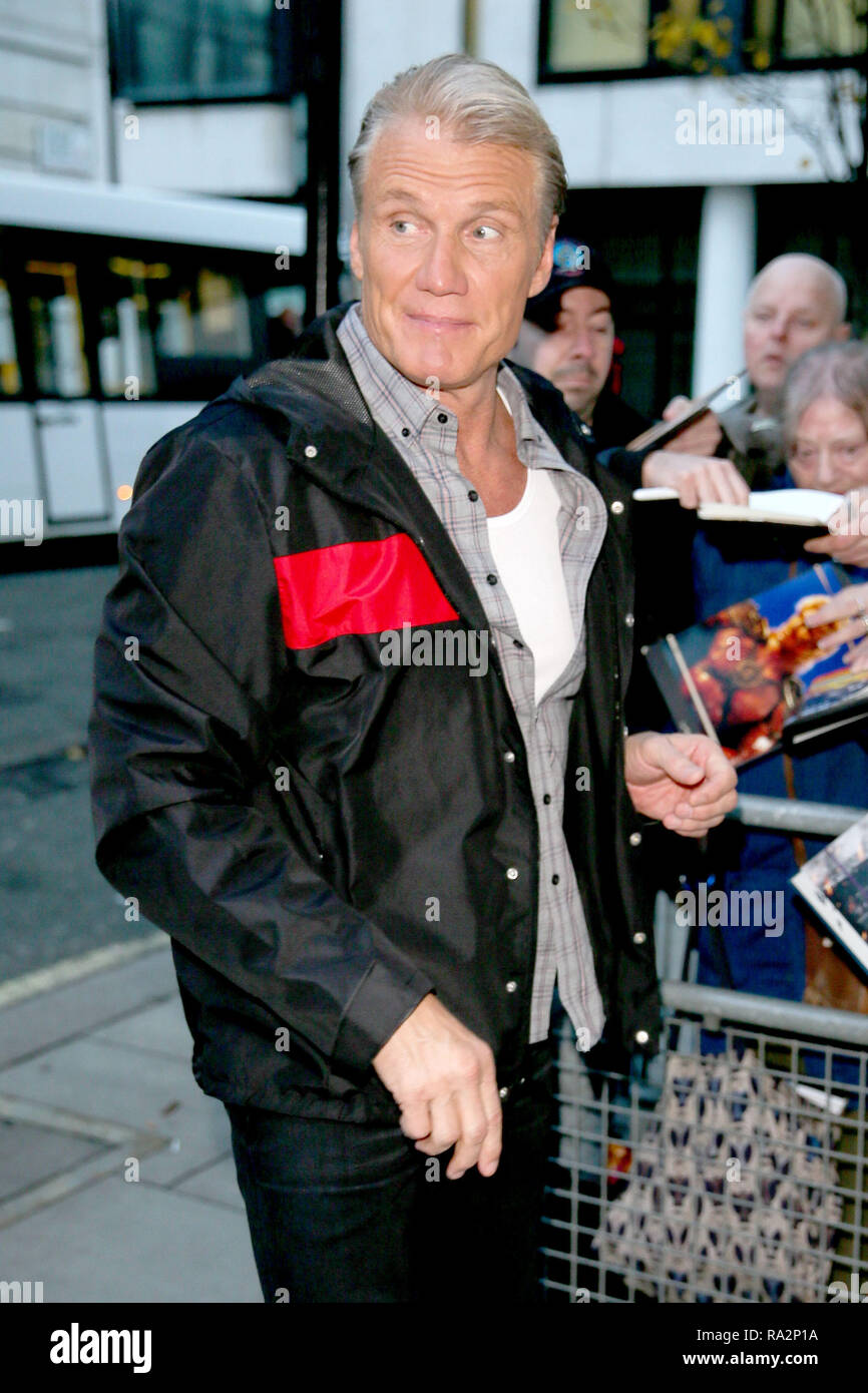 Dolph Lundgren arriving at BBC Radio Two Studios to promote his new ...