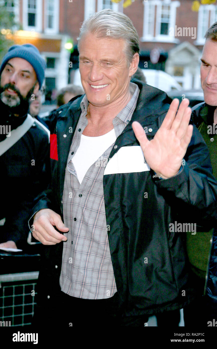 Dolph Lundgren arriving at BBC Radio Two Studios to promote his new ...