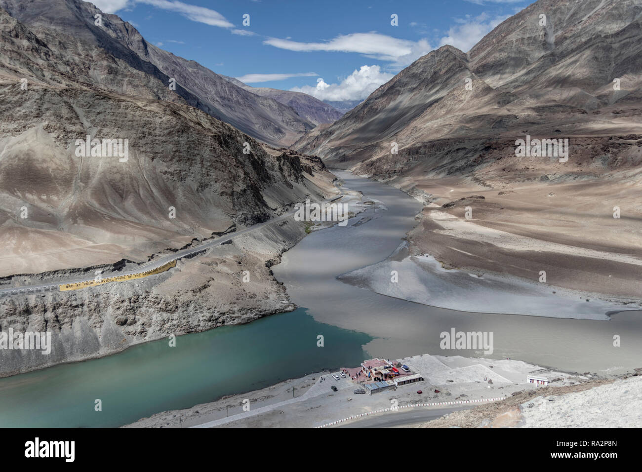 Confluence of Zanskar and Indus rivers from the national highway 1D ...
