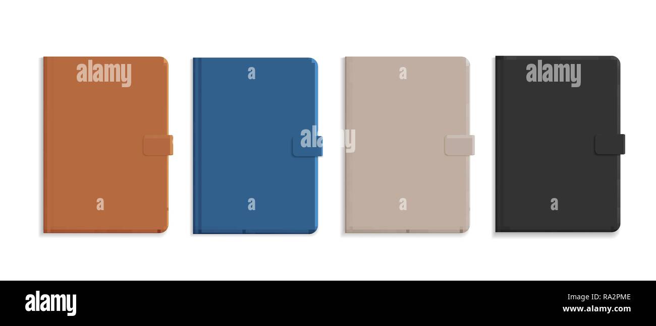 Set of realistic illustrations of leather diary, isolated on white ...