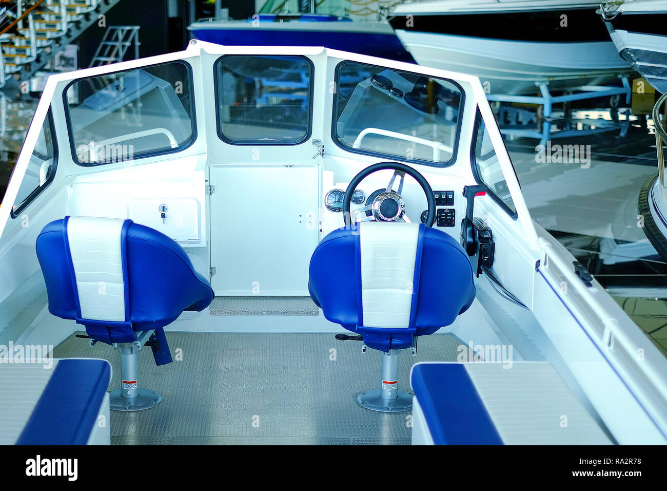 The cabin of the boat with an easy chair. Boat cabin with all ...