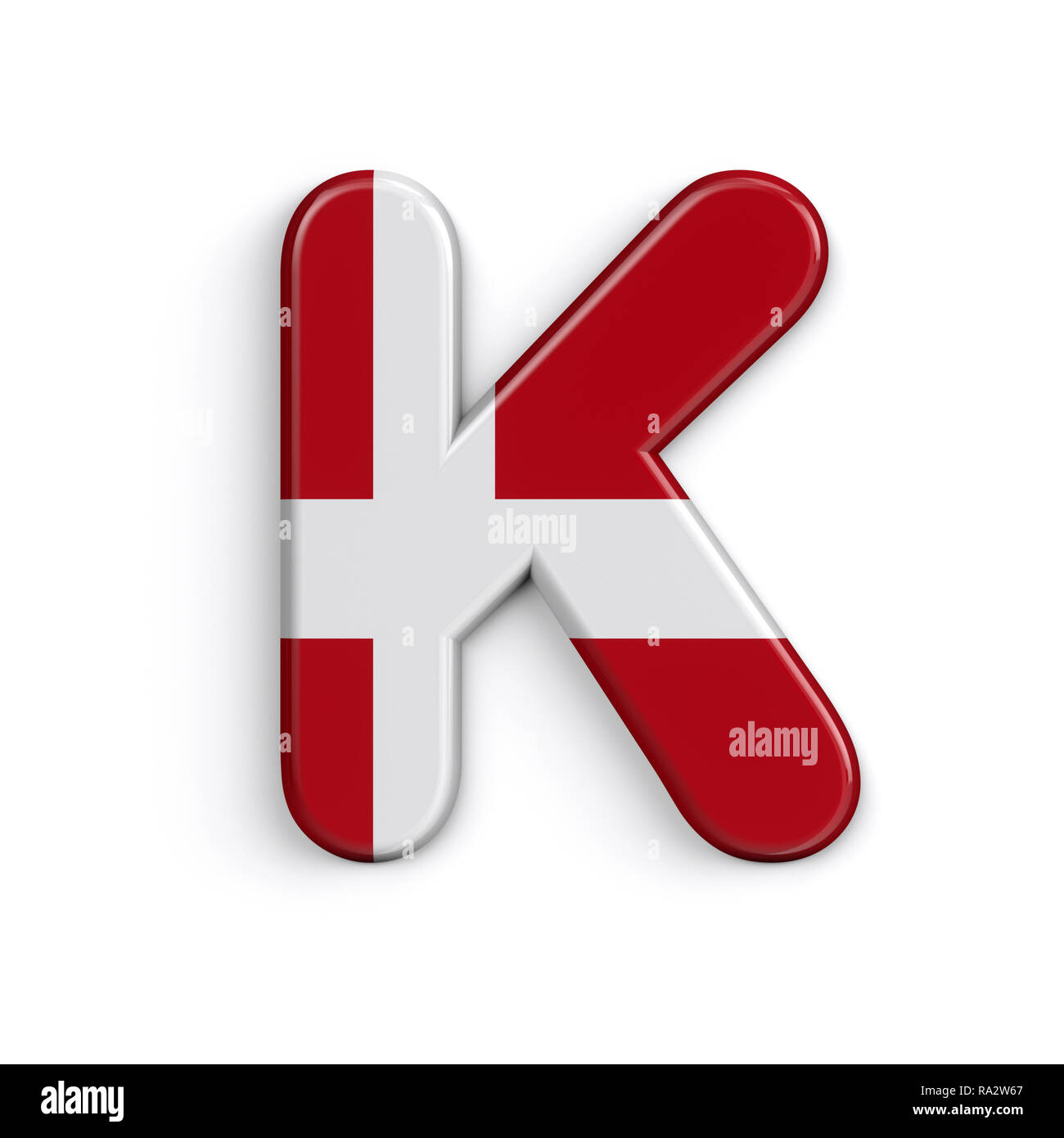 Denmark letter K - Large 3d Danish flag font isolated on white ...