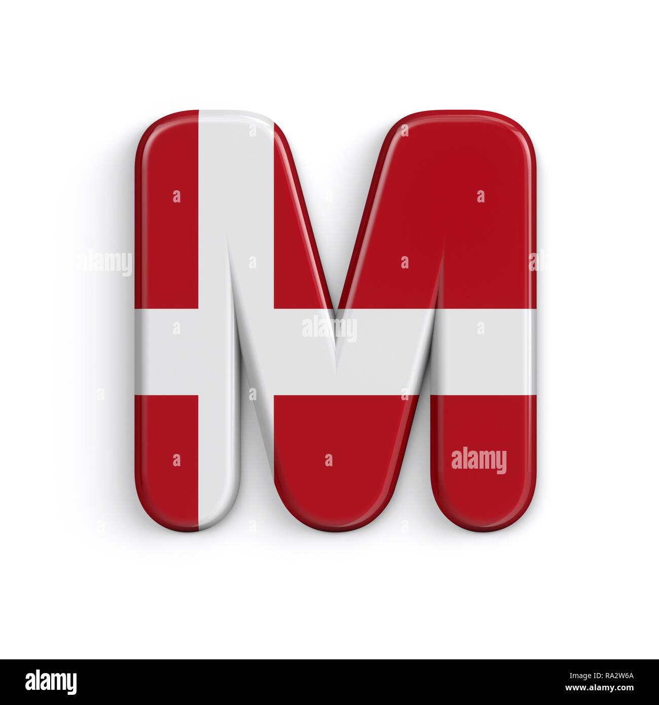 Denmark letter M - Upper-case 3d Danish flag font isolated on white ...