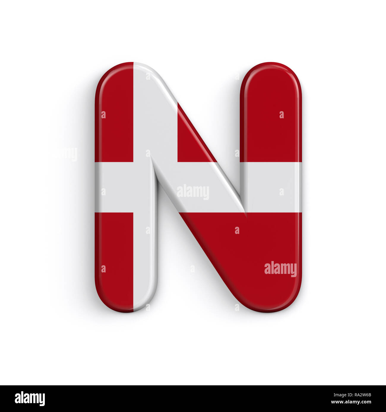 Denmark letter N - Uppercase 3d Danish flag font isolated on white ...