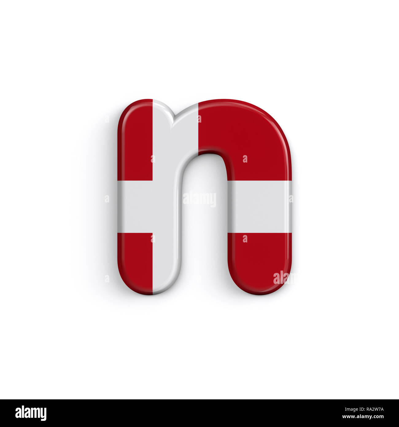 Denmark letter N - Lower-case 3d Danish flag font isolated on white ...